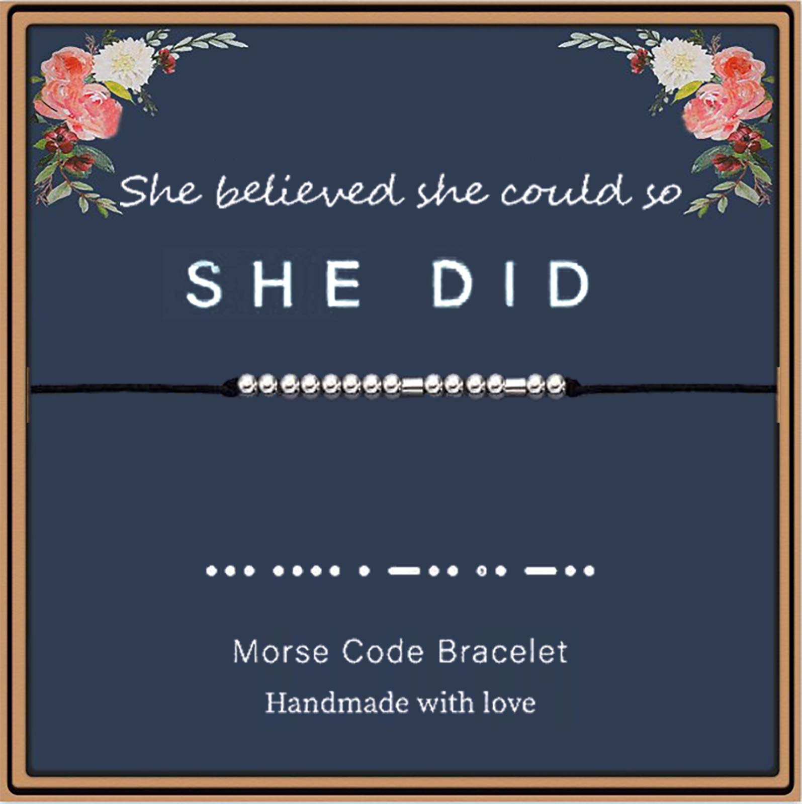 morniface Morse Code Bracelets for Women, Funny Inspirational Gifts Jewelry Birthday Graduation Gifts for Her Best Friends (She believed she could so SHE DID)