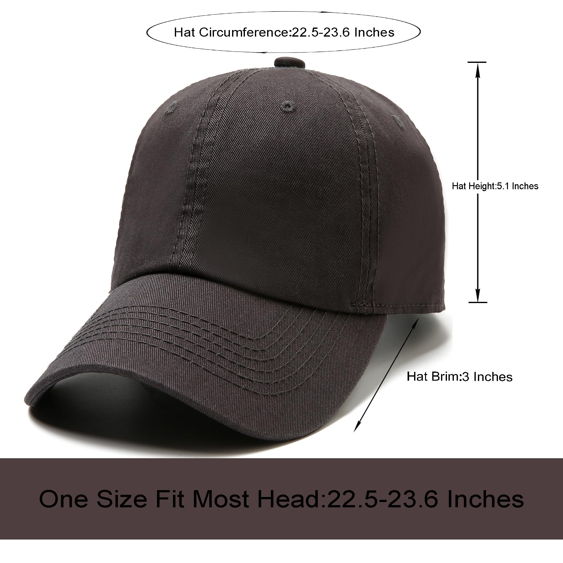 Lanzom Men Women Adjustable Baseball Cap Vintage Cotton Washed Distressed Hats Twill Plain Dad Hat with Ponytail (Dark Grey, One Size)