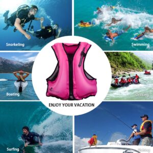 OMOUBOI Inflatable Snorkel Vest for Women Adult Swimming Jacket for Diving Surfing Swimming Outdoor Water Sports Suitable for 90-220lbs (Pink)