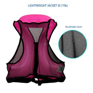 OMOUBOI Inflatable Snorkel Vest for Women Adult Swimming Jacket for Diving Surfing Swimming Outdoor Water Sports Suitable for 90-220lbs (Pink)