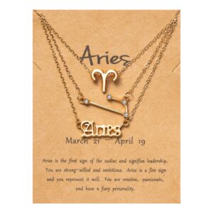 pantide 3pcs aries zodiac layer necklaces for women retro 14k gold plated 12 constellation pendant letter necklaces exquisite letter horoscope old english zodiac sign necklace jewelry birthday gift