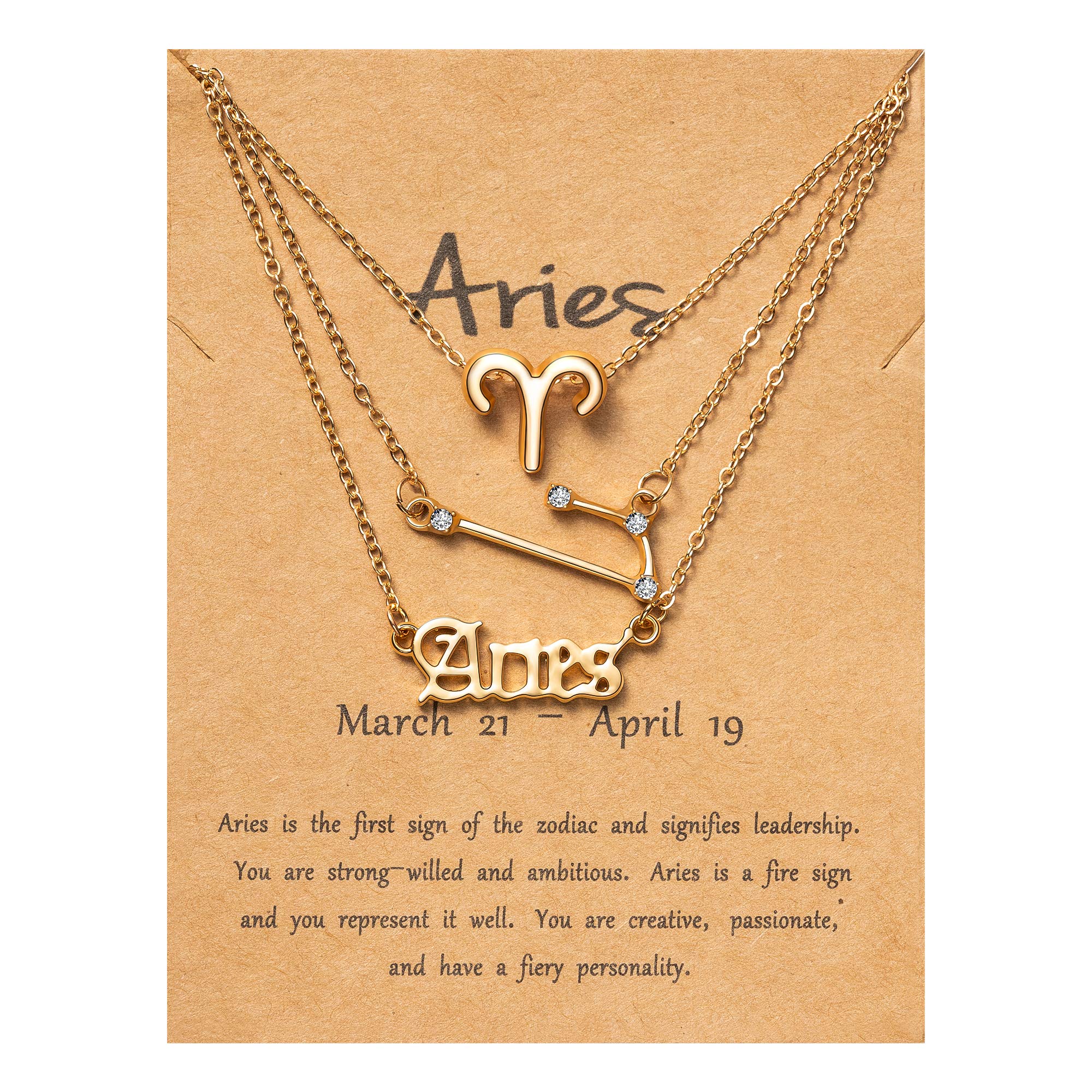 PANTIDE 3Pcs Aries Zodiac Layer Necklaces for Women Retro 14K Gold Plated 12 Constellation Pendant Letter Necklaces Exquisite Letter Horoscope Old English Zodiac Sign Necklace Jewelry Birthday Gift