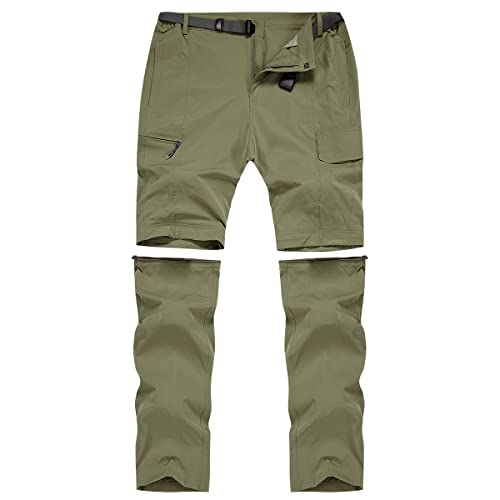 MANSDOUR Men's Hiking Pants Convertible Quick Dry Lightweight Zip-Off Outdoor Work Pants Waterproof Tactical Cargo Fishing Mountain Travel Trousers Breathable Casual Camping Safari Pants Green