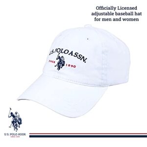 U.S Polo Assn. Embroidered Pony Horse Logo Since 1890 Adjustable Cotton Baseball Hat with Curved Brim, White, One Size