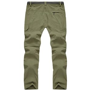 MANSDOUR Men's Hiking Pants Convertible Quick Dry Lightweight Zip-Off Outdoor Work Pants Waterproof Tactical Cargo Fishing Mountain Travel Trousers Breathable Casual Camping Safari Pants Green