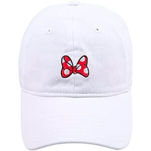 disney minnie mouse bows embroidered cotton adjustable dad hat with curved brim, white, one size