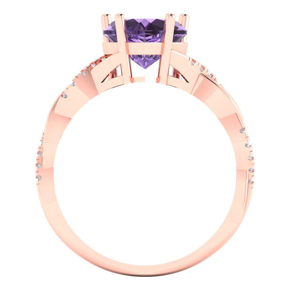 Clara Pucci 2.19ct Heart Cut Criss Cross Solitaire Halo Created Alexandrite Engagement Wedding Anniversary Bridal Ring 14k Rose Gold 7.5