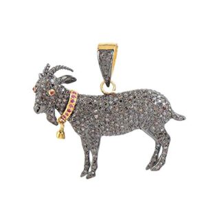 certified natural diamond pendant, goat capricorn zodiac pendant 0.08 carat ruby gemstone and 1.07 carat brown diamonds (i2-i3 clarity) for women