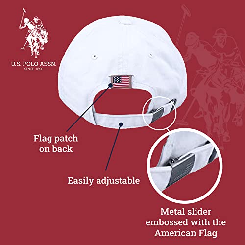 U.S Polo Assn. Embroidered Pony Horse Logo Since 1890 Adjustable Cotton Baseball Hat with Curved Brim, White, One Size