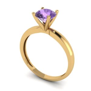 Clara Pucci 0.95 ct Round Cut Solitaire Simulated Alexandrite Proposal Wedding Bridal Designer Anniversary Ring in 14k Yellow Gold 6