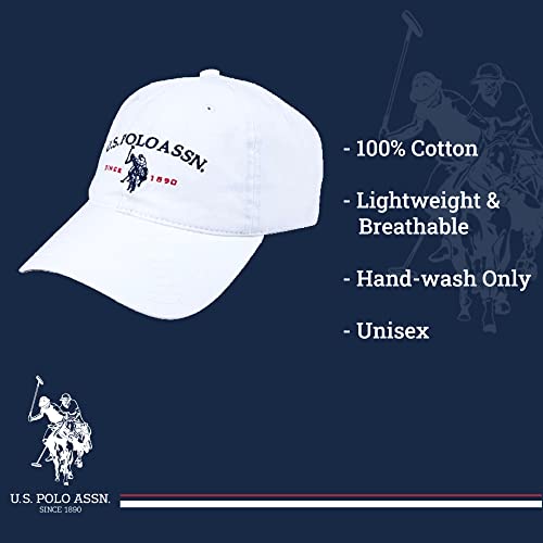 U.S Polo Assn. Embroidered Pony Horse Logo Since 1890 Adjustable Cotton Baseball Hat with Curved Brim, White, One Size