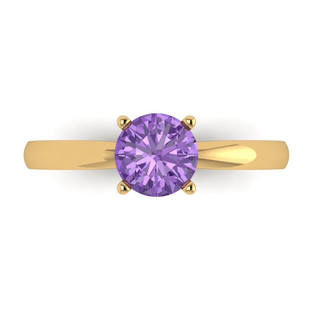 Clara Pucci 0.95 ct Round Cut Solitaire Simulated Alexandrite Proposal Wedding Bridal Designer Anniversary Ring in 14k Yellow Gold 6