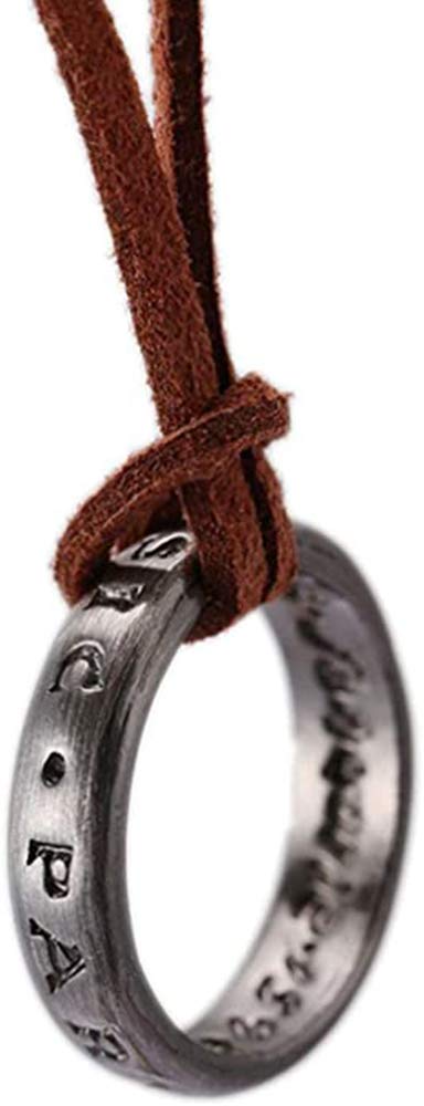 OfficialOtaku Uncharted Nathan Drake Silver Ring Cosplay Pendant Necklace - Brown/Silver