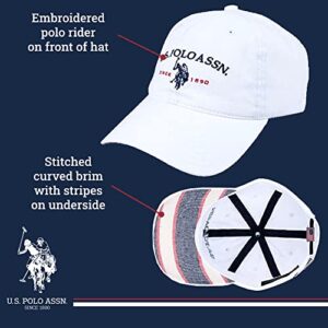 U.S Polo Assn. Embroidered Pony Horse Logo Since 1890 Adjustable Cotton Baseball Hat with Curved Brim, White, One Size