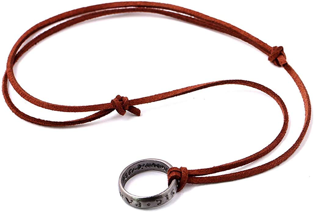 OfficialOtaku Uncharted Nathan Drake Silver Ring Cosplay Pendant Necklace - Brown/Silver