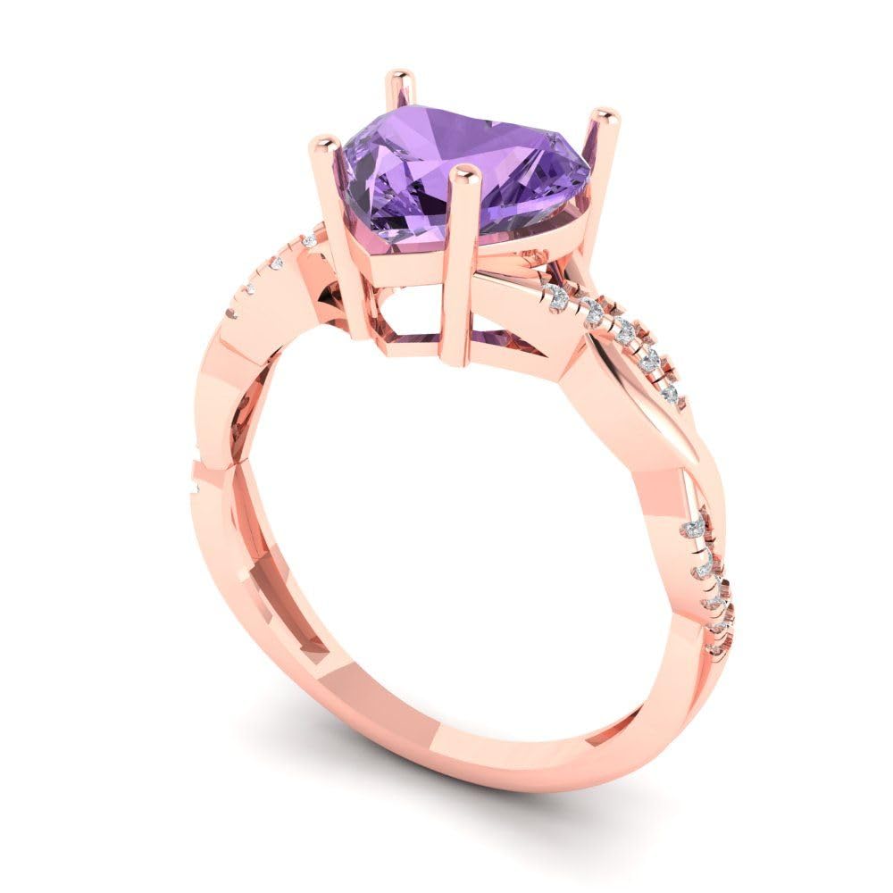 Clara Pucci 2.19ct Heart Cut Criss Cross Solitaire Halo Created Alexandrite Engagement Wedding Anniversary Bridal Ring 14k Rose Gold 7.5