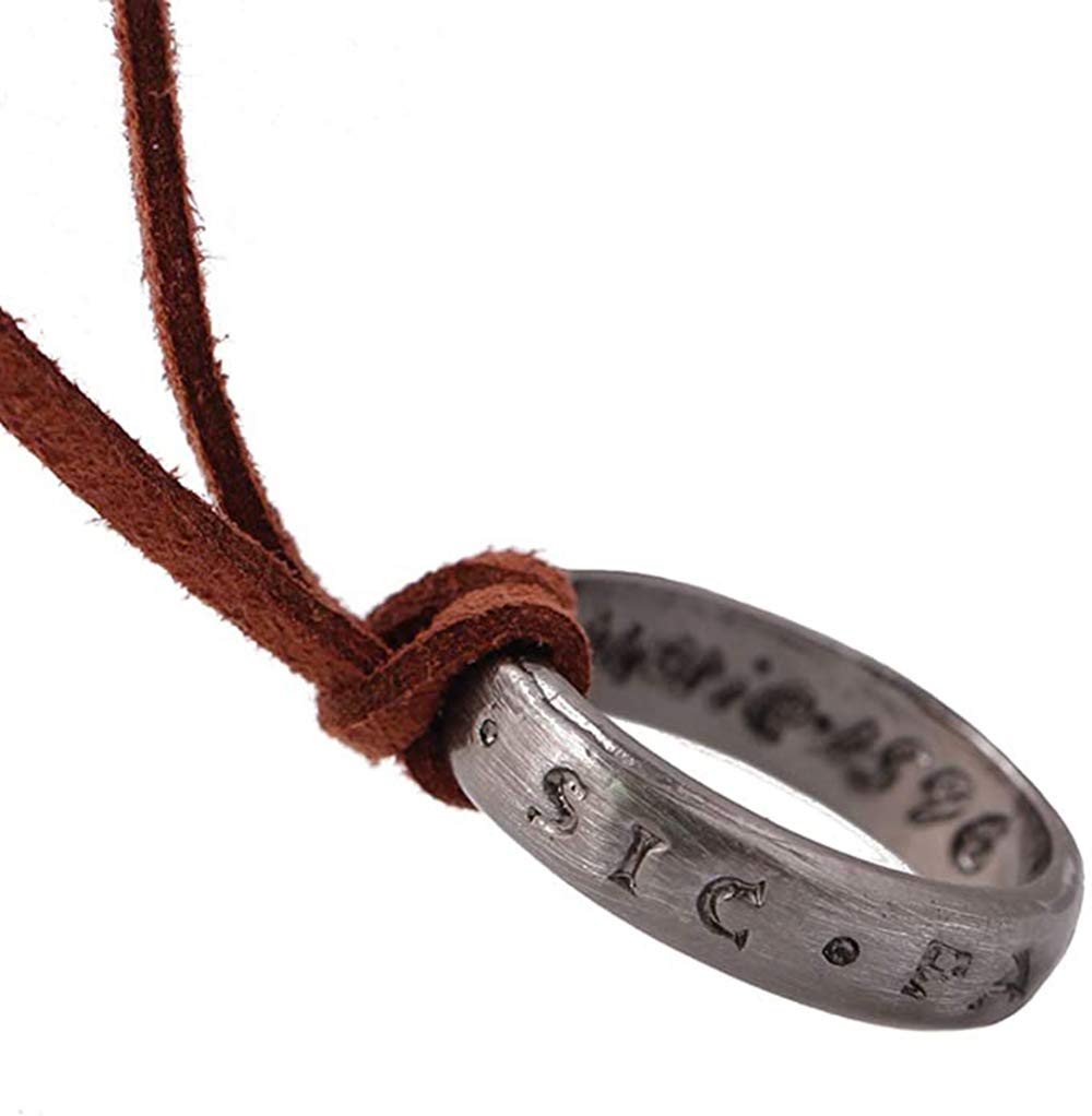 OfficialOtaku Uncharted Nathan Drake Silver Ring Cosplay Pendant Necklace - Brown/Silver