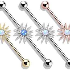 Covet Jewelry Opal Center Sunburst 316L Surgical Steel Industrial Barbell (Rose Gold/Opal White)