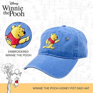 Disney Winnie The Pooh Dad Hat, Cotton Adjustable Adult Baseball Cap with Curved Brim, Blue, One Size