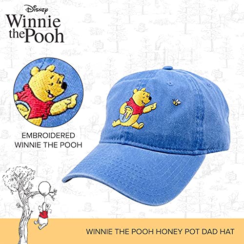 Disney Winnie The Pooh Dad Hat, Cotton Adjustable Adult Baseball Cap with Curved Brim, Blue, One Size