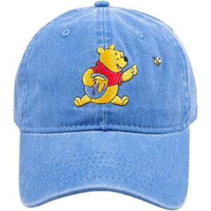 disney winnie the pooh dad hat, cotton adjustable adult baseball cap with curved brim, blue, one size