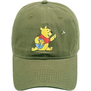 disney winnie the pooh dad hat, cotton adjustable adult baseball cap with curved brim, olive, one size