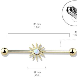 Covet Jewelry Opal Center Sunburst 316L Surgical Steel Industrial Barbell (Rose Gold/Opal White)