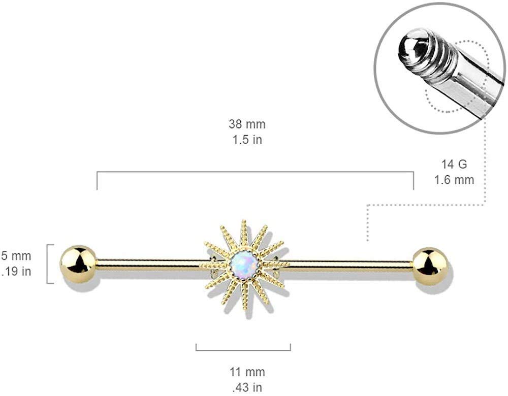 Covet Jewelry Opal Center Sunburst 316L Surgical Steel Industrial Barbell (Rose Gold/Opal White)