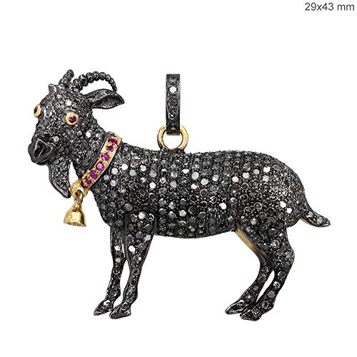 Certified Natural Diamond Pendant, Goat Capricorn Zodiac Pendant 0.08 Carat Ruby Gemstone And 1.07 Carat Brown Diamonds (I2-I3 Clarity) For Women