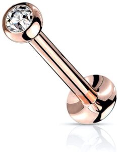 push in jeweled ball top pvd over 316l surgical steel threadless labret, monroe, flat back stud (20ga (0.8mm), length: 1/4" (6mm), ball: 2mm, rose gold)