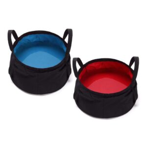 2 pack collapsible bucket with handle 2 gallon portable camping wash basin folding water container for fishing beach (red+blue)