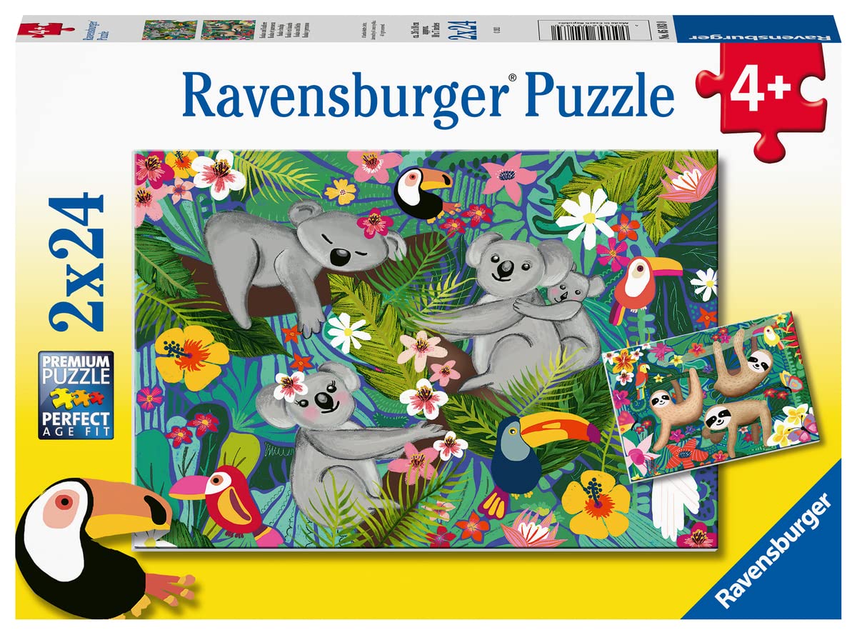 Ravensburger Koalas and Sloths 2 x 24 Piece Jigsaw Puzzle Set for Kids - 05183 - Every Piece is Unique, Pieces Fit Together Perfectly