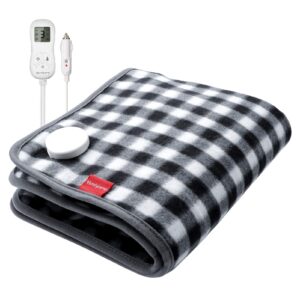 comfytemp mini car electric blanket, 20 x 24inch 12v 24v electric travel throw with 4 heat levels, 5 auto-off & stay on, memory function for cars, trucks and rv, winter travel - machine washable