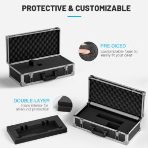 Phenyx Pro Large Size Carrying Case, Customizable Pre-Diced Foam, Aluminum Alloy Sturdy Build, Suitable for Wireless Mic System Storage & Camera Gear Transportation