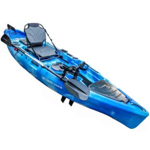 pedal kayak fishing angler 11’ | sit on top or stand | 500lbs capacity for adult youths kids| suitable for ocean lakes rivers | foot or paddle drive motor| pesca canoas caiaques caña pescar