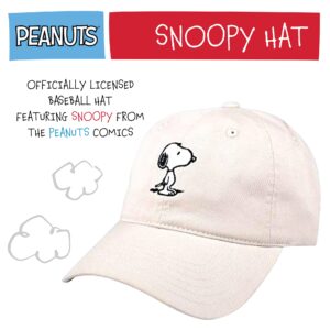 Peanuts Snoopy Dad Hat, Adjustable Baseball Cap, Tan, One Size