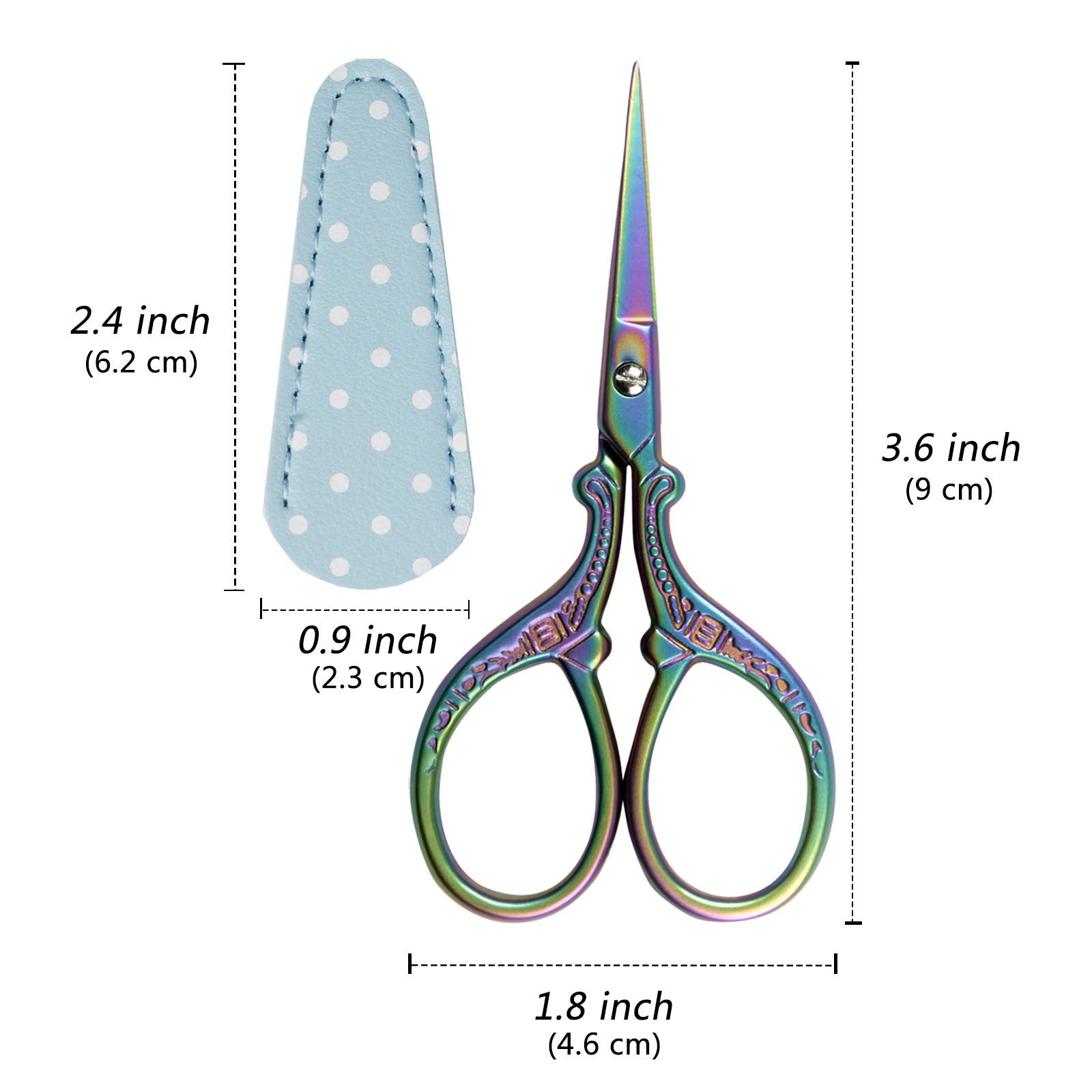 Hisuper Cute 3.6inch Embroidery Scissors Crafting Sewing Threading Needlework Scissors with Leather Scissors Cover for Sewing Handicrafts Tool Craft Art Work and Everyday Use