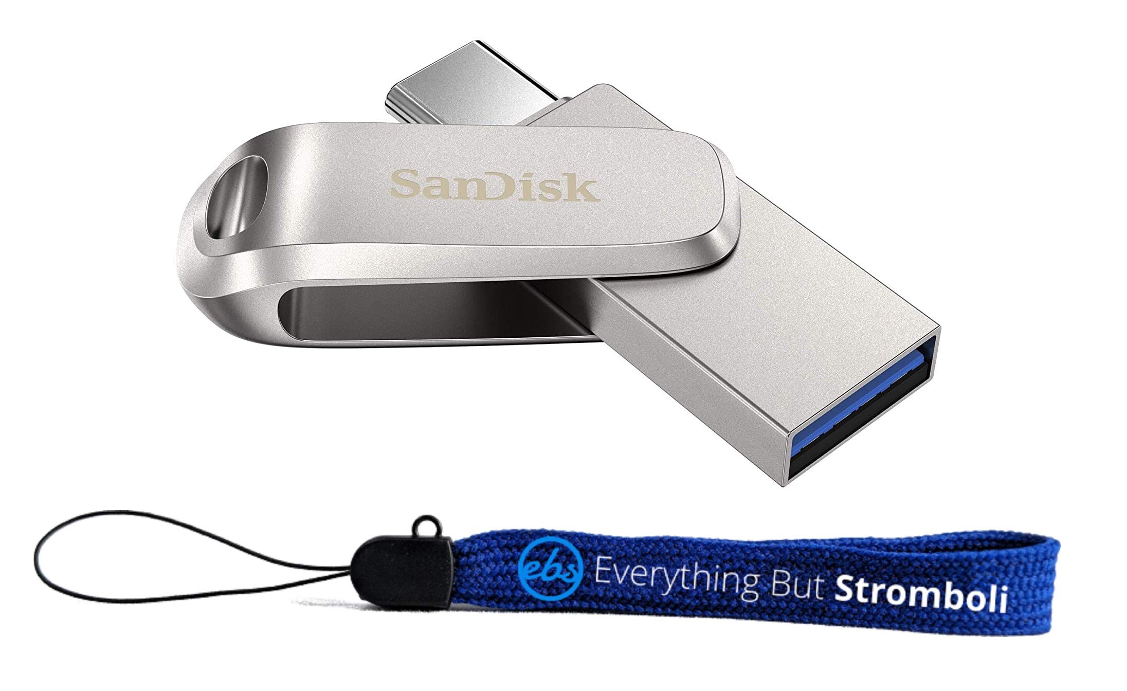 SanDisk Ultra Dual Drive Luxe USB Type-C 1TB Flash Drive for Smartphones, Tablets, and Computers - High Speed USB 3.1 Pen Drive (SDDDC4-1T00-G46) Bundle with (1) Everything But Stromboli Lanyard