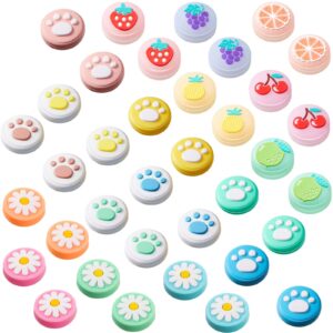 skylety 36 pcs replacement cute cat paw flower fruit design thumb grip soft silicone analog stick cover compatible with at dark luminous joystick compatible with switch, switch lite joy-con