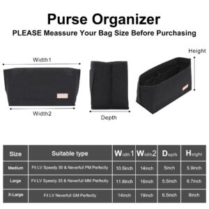 Doxo Felt Organizer Insert Handbag&Tote Purse Organizer Insert Large with Zipper Bag in Bag Fits for Speedy and Neverfull Saint Louis PM & Base Shaper 2pc Set(Large-Black-Combination)