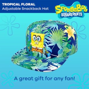 Spongebob Squarepants Baseball Cap, Tropical Floral Curved Brim Adjustable Snapback Hat, Blue and Green, One Size