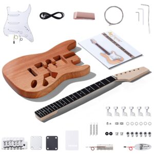 leo jaymz diy st style electric guitar kits with mahogany body and maple neck - ebony fingerboard and all components included (st)