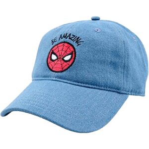 marvel spider-man cotton adjustable dad hat, denim, one size