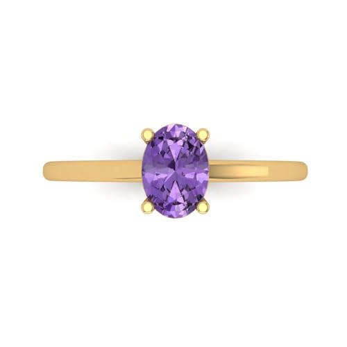 Clara Pucci 1.0 ct Oval Cut Solitaire Simulated Alexandrite Engagement Wedding Bridal Promise Anniversary Ring 18K Yellow Gold Size 9.5