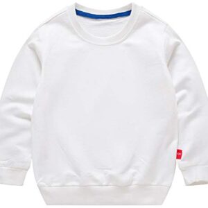 PTPUKE Unisex Kids Cotton Crewneck Long Sleeve Thin Sweatshirt 1-8Years T-Shirts White