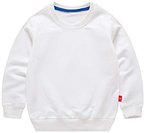 PTPUKE Unisex Kids Cotton Crewneck Long Sleeve Thin Sweatshirt 1-8Years T-Shirts White