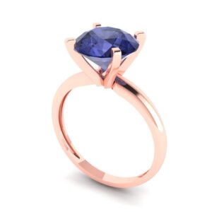 Clara Pucci 2.5 ct Round Cut Solitaire VVS1 Blue Tanzanite Wedding Bridal Designer Anniversary Engagement Ring 14k Rose Gold Size 5.5