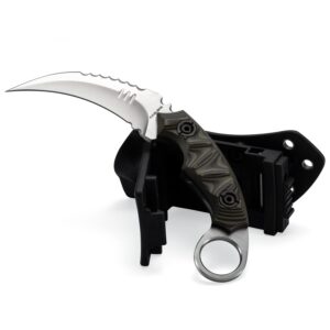 kiaslore karambit knife outdoor survival claw tactical teeth knife d2 steel double edged fixed blade camping survival knife & hunting knives with snake pattern handle & knife sheath (white / w snake pattern handle)