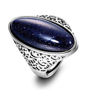 blue sandstone ring plated 925 silver (black, 8)