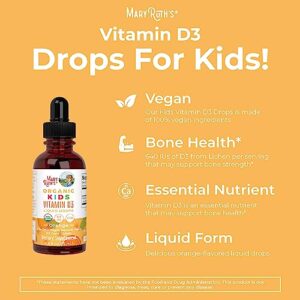 MaryRuth Organics USDA Organic Vitamin D3 Liquid Drops for Kids | 640 IU Vitamin D3 Per Serving | Kids Immune Support & Bone Health Supplement | Formulated for Ages 4-13 | 0.5oz | 30 Servings